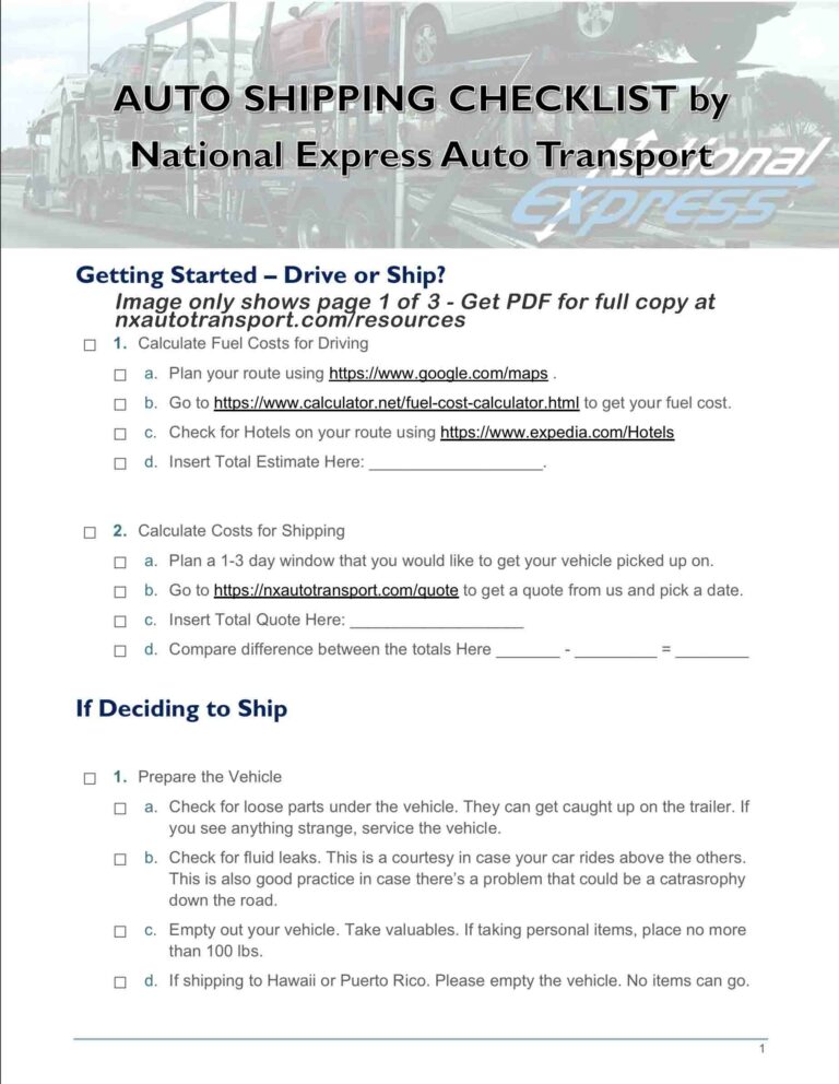 Auto Shipping Resources, Forms, Checklists | NX
